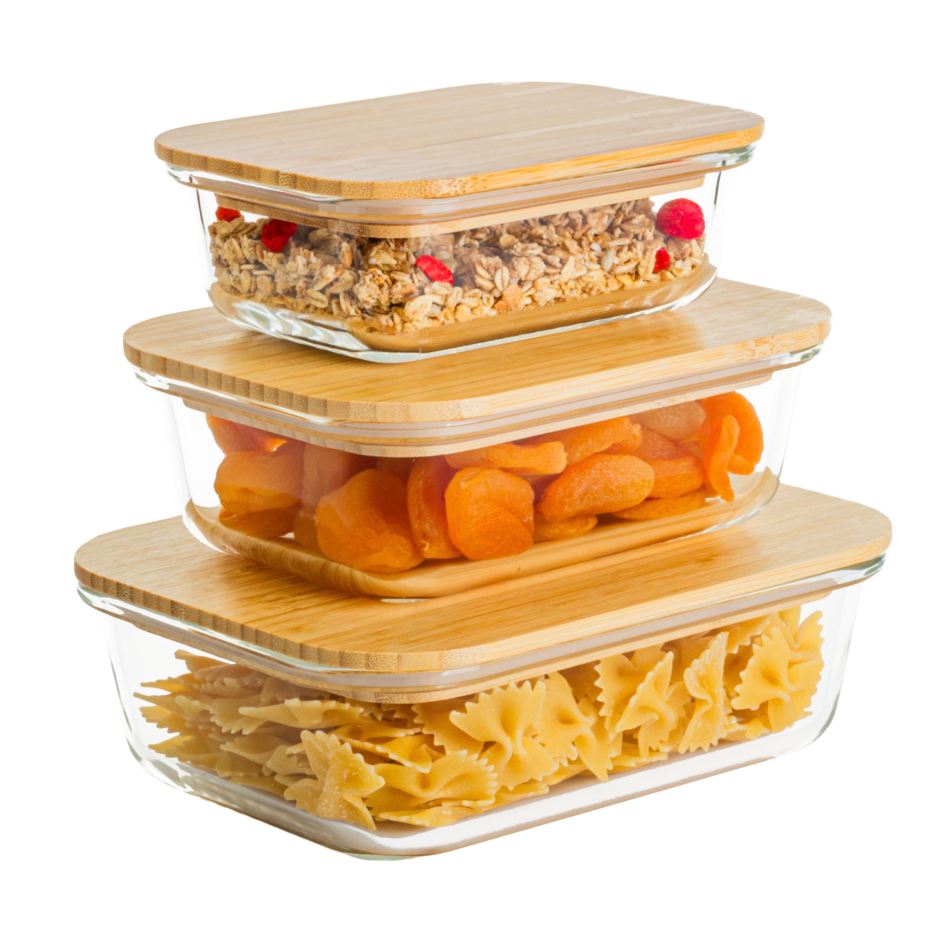 Homiu 3-Piece Rectangle Glass Containers with Bamboo Lids